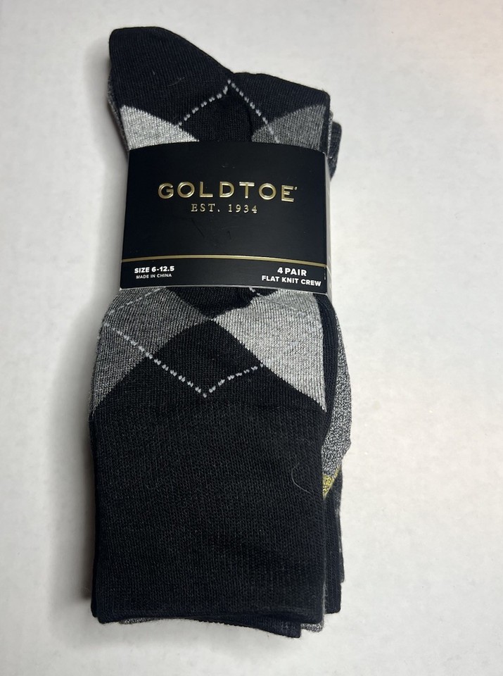 Gold Toe Dress Socks, Flat Knit Crew, 6-12.5 Shoe Size, 4 Pairs BLACK ...