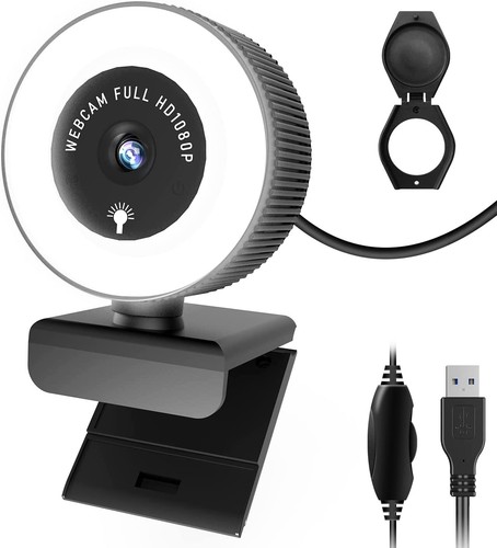 1080P Webcam, HD Webcam with LED Video Light, Drivers Free & Privacy ...