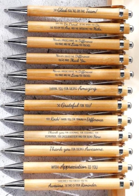 12 Pcs THANK YOU Pens Bamboo Ballpoint Pen Set - NEW! Inspiring! Great ...