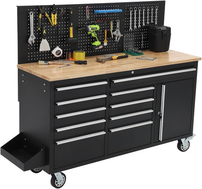 61" Workbench Mobile Workstation Chest Drawer Workbench Cabinet Storage ...