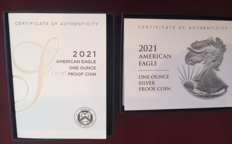 2021-W Silver Eagle Proof Coins, Type 1 and Type 2, COA & OMP FREE ...