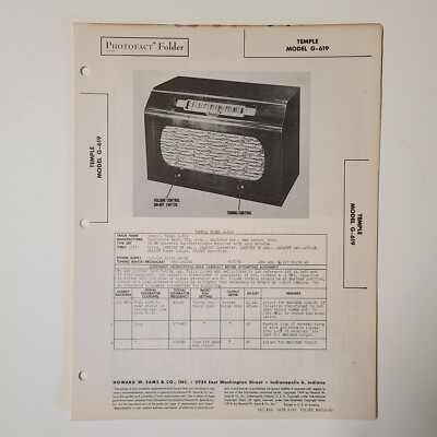 SAMS PHOTOFACT SERVICE MANUAL 22-30 TEMPLE RADIO MODEL G-619 | eBay
