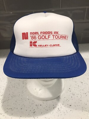 Vintage 1986 Trucker Hat Noel Foods Golf Tourney Blue SnapBack | eBay