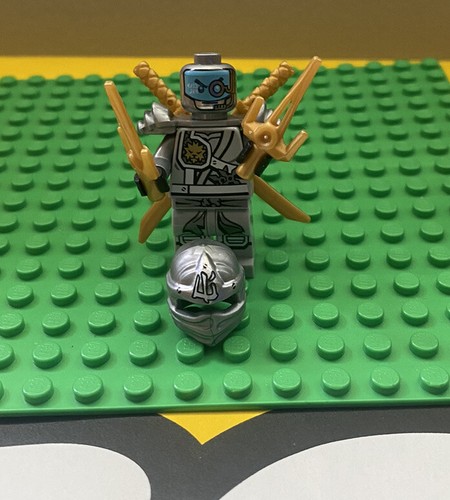 LEGO Titanium Zane Ninjago Minifigure Silver W/4 Gold Weapons From Set ...