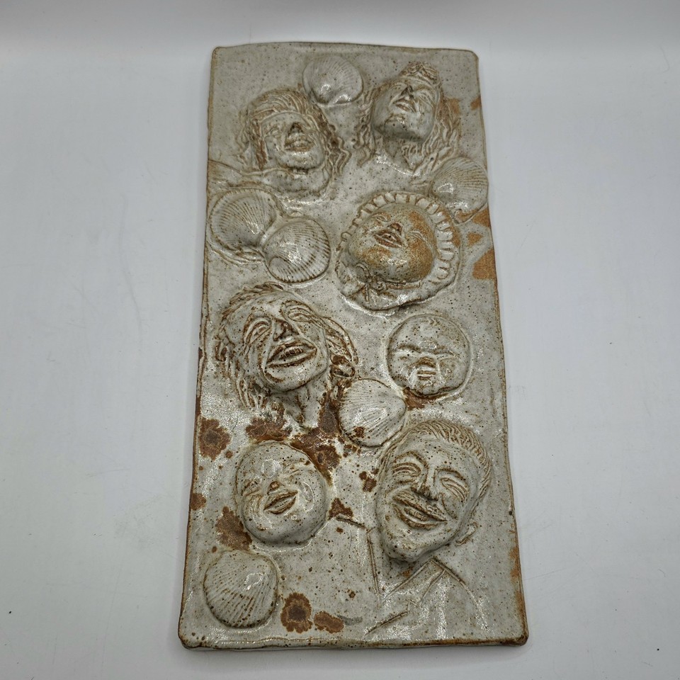 Studio Pottery Faces Wall Tile Weird Handmade Sculptural Hanging ...