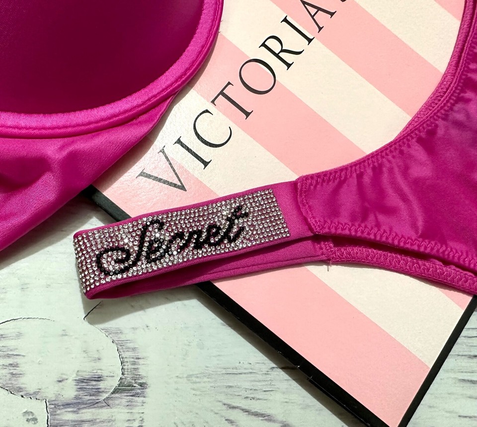 Victorias Secret Sexy RHINESTONE Shine Strap Push Up Bra Thong Set ...