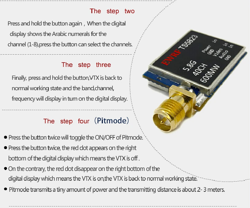 TS5823 200mW/600mW Video Wireless Transmitter Module 5.8GHz VTX For RC ...