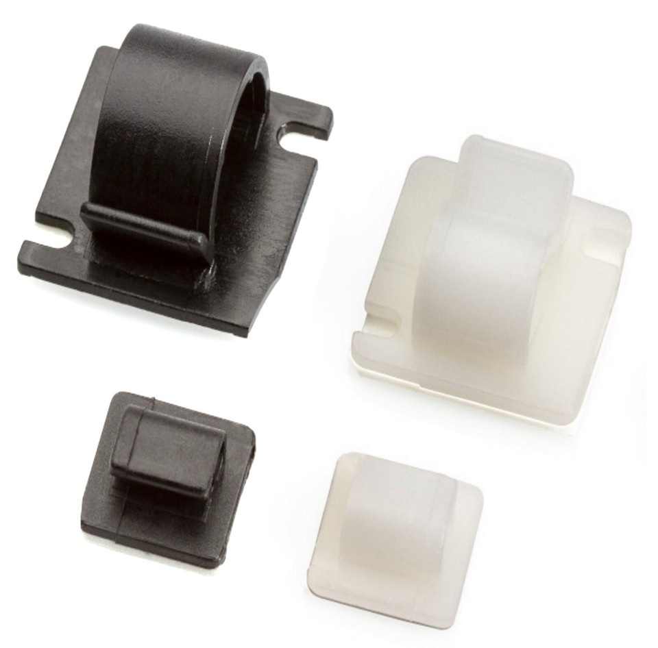 SELF ADHESIVE CABLE CLIPS WIRE CONDUIT TUBING MOUNTS BLACK WHITE 16mm ...