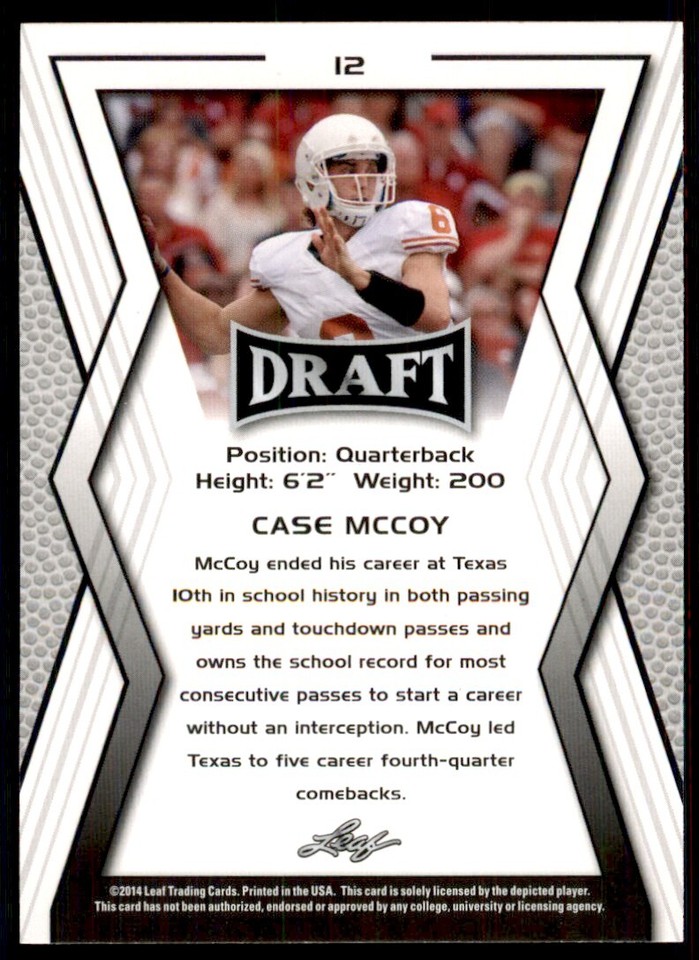 2014 Leaf Draft Case McCoy Rookie Texas Longhorns #12 NCAA Football | eBay