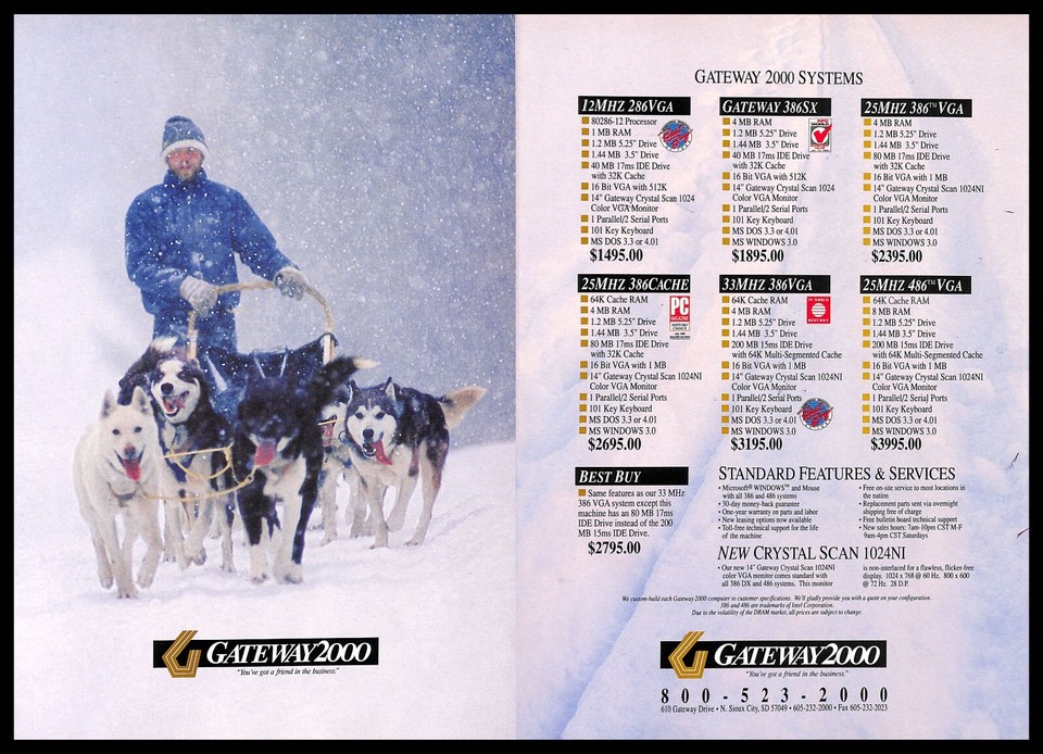 1991 Gateway 2000 Systems PRINT AD Retro Computers PC Iditarod Sled Dog ...