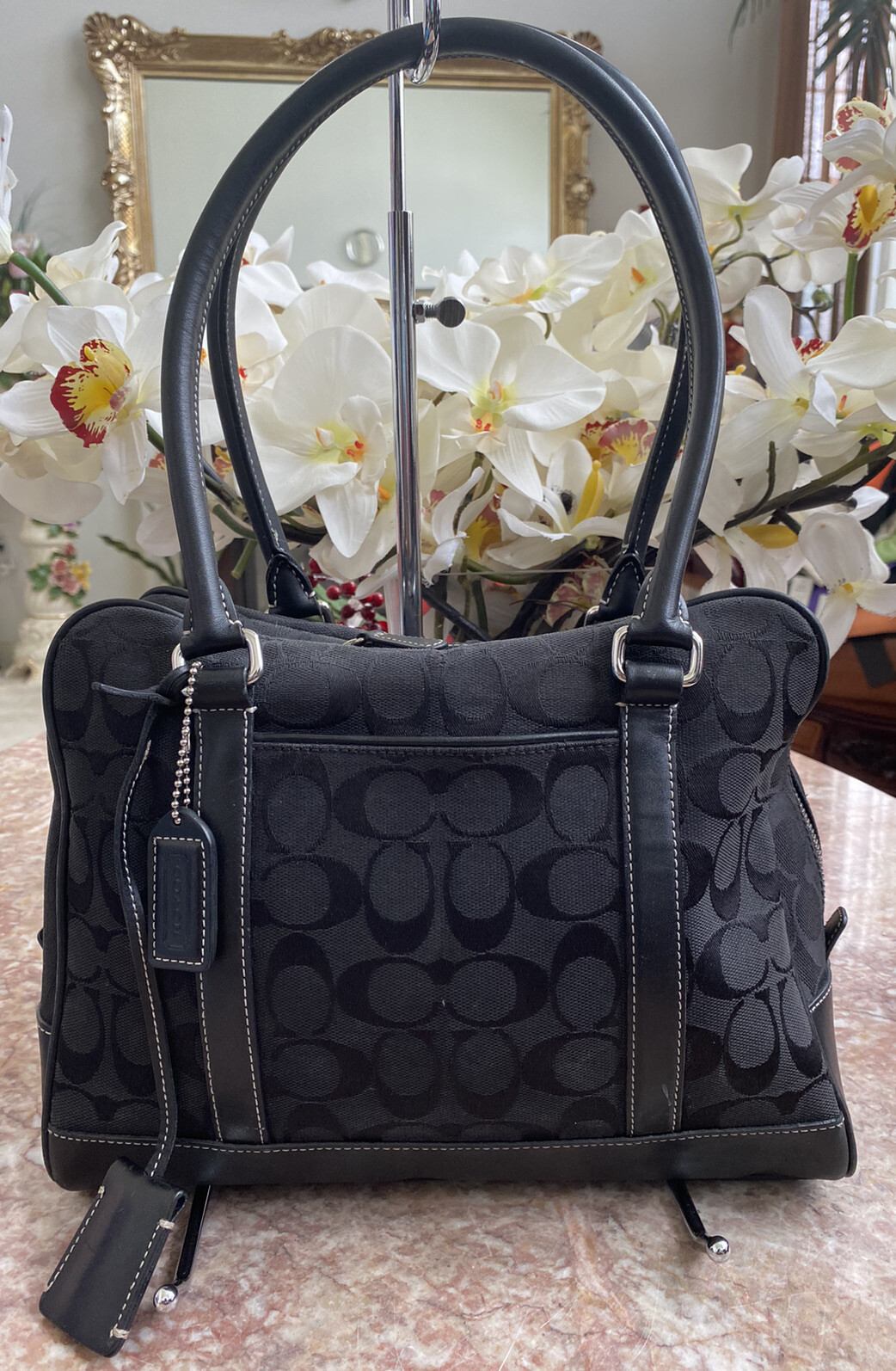 COACH Limited Edition Signature Black Jacquard Leather Satchel 6097 EUC ...