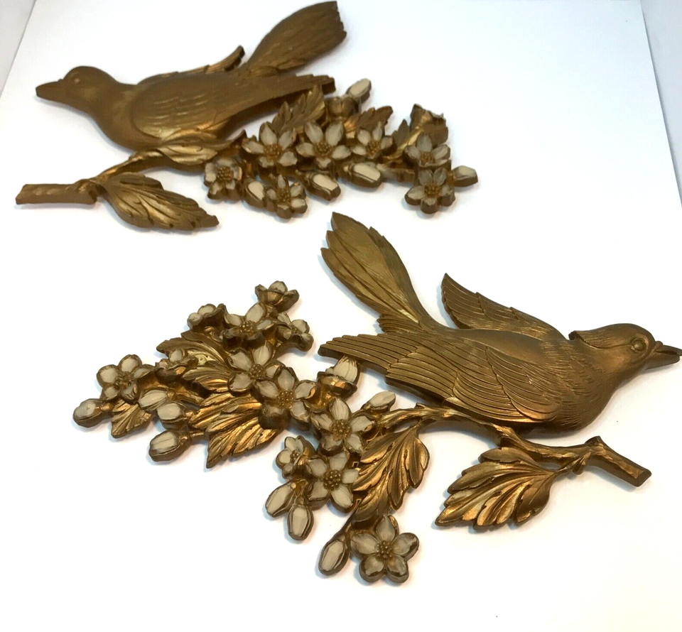 Syroco Gold Birds Vintage Pair Wall Plaques Dogwood Branches Flowers ...