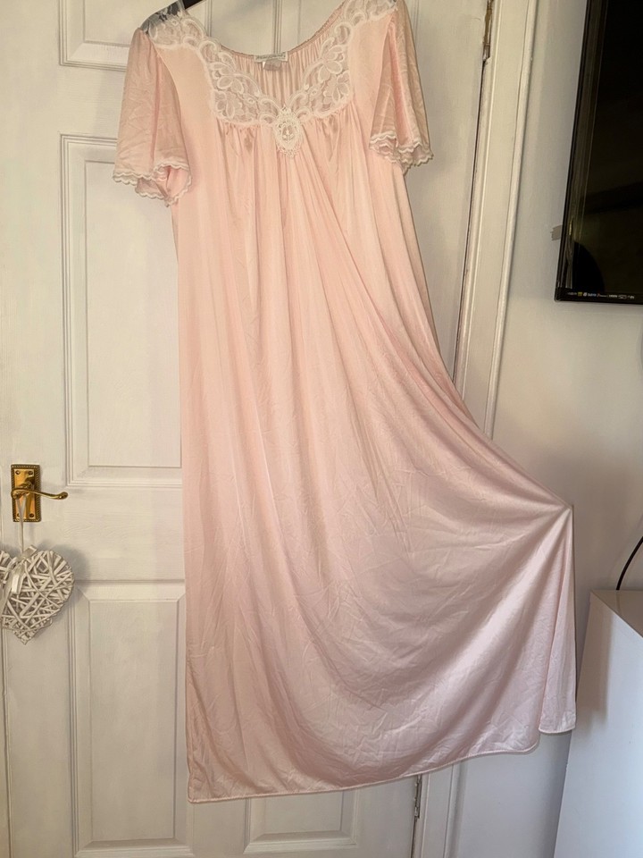 Vintage rare antron nylon pink miss elaine silky gown slip peignoir USA ...