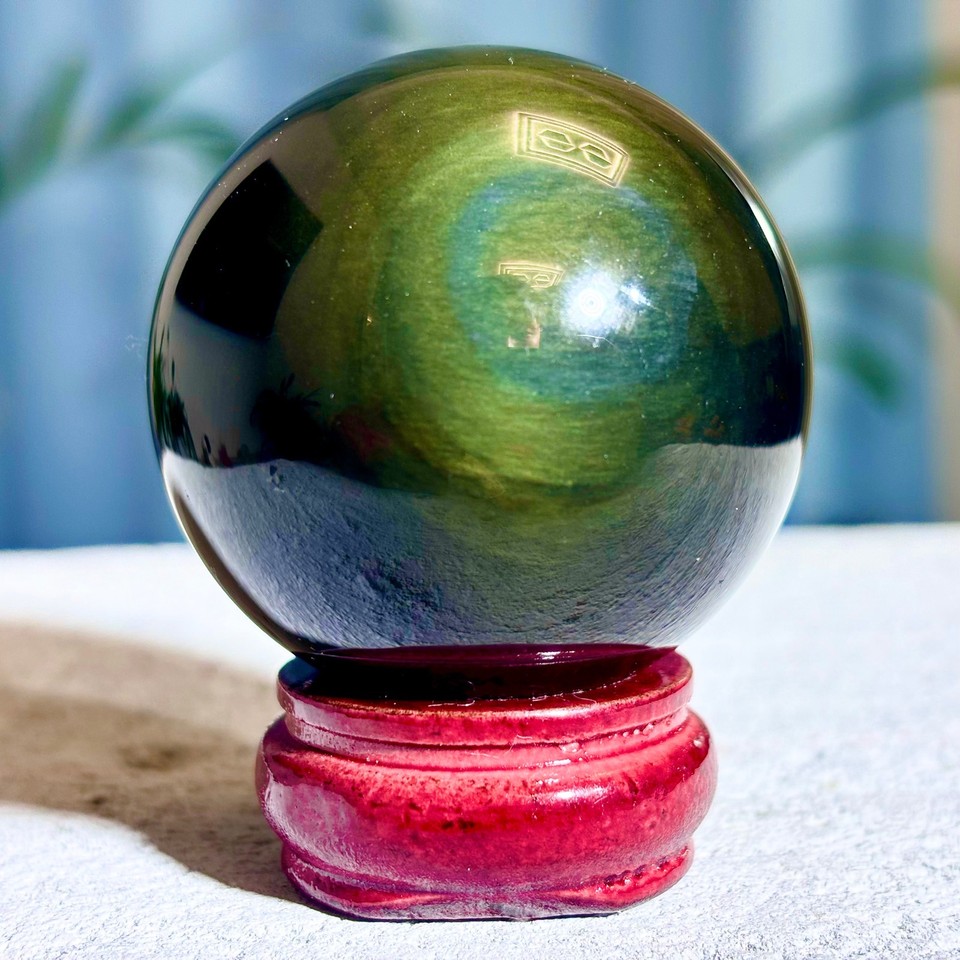 137G AAA Grade Natural Rainbow Eye Obsidian Quartz Crystal Sphere ...