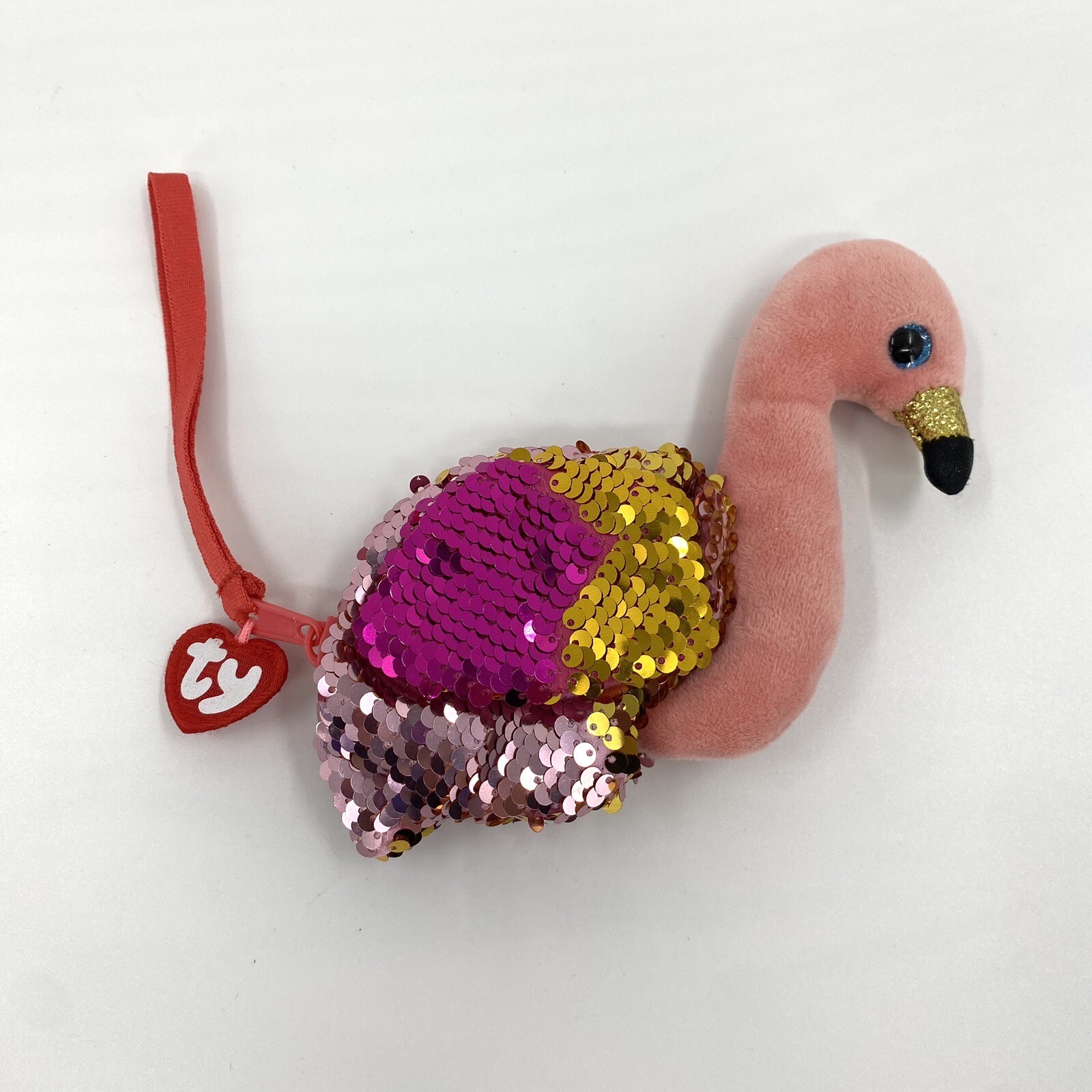 TY Flamingo Beanie Boos Gilda Plush Sequin Wristlet Pink Zipper Pouch ...