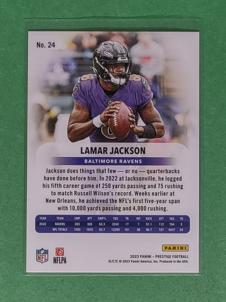 Lamar Jackson 2023 Panini Prestige Football Card #24 Baltimore Ravens ...