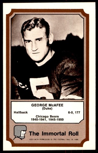 1974 FLEER FOOTBALL CARDS IMMORTAL ROLL GEORGE MCAFEE CHICAGO BEARS ...