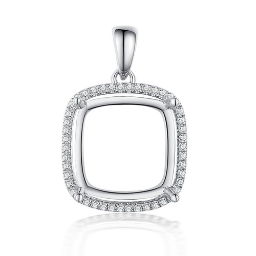 Sterling Silver Natural Diamond Pave&Prong Cushion 12x12mm Engagement ...