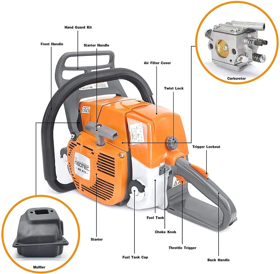 72cc Chainsaw Gas Power Head Compatible with 038 MS381 Milling Tree No ...