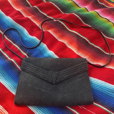 VINTAGE Bechamel Black Suede Leather Purse Shoulder Bag Handbag Clutch ...