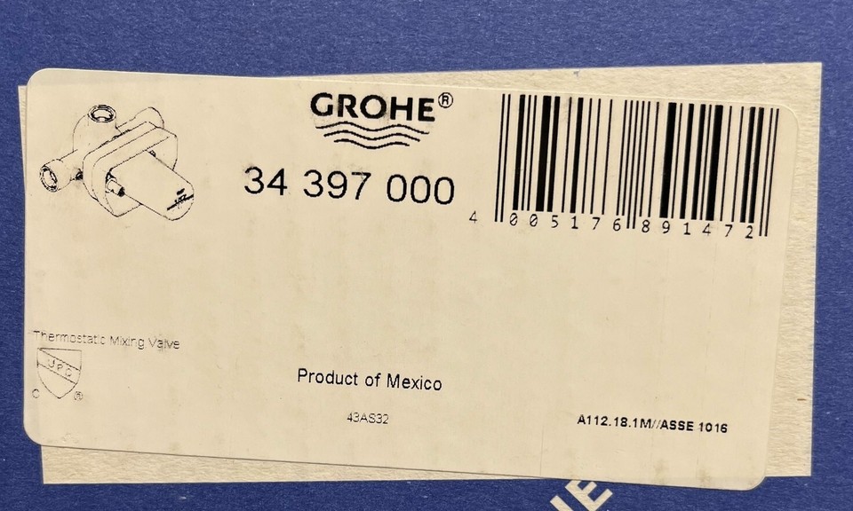 Grohe 34397000 3/4 INCH Thermostatic Rough-In Valve 4005176891472| eBay