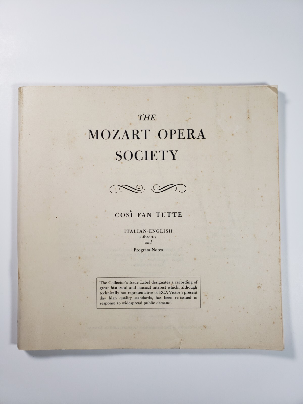 Mozart Opera Society Libretto and Program Notes Cosi Fan Tutte Faith ...