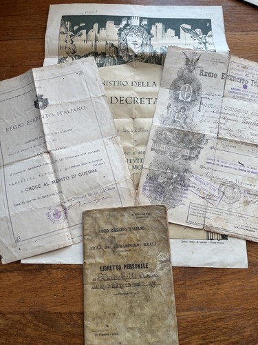 T) Lotto diploni + libretto personale militare Carabinieri 1GM WWI ...
