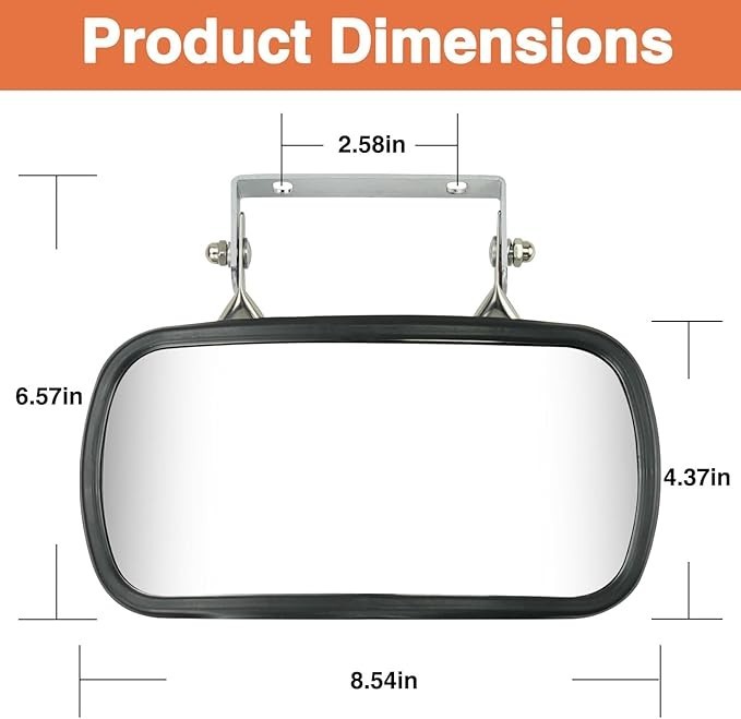8" x 4" Universal Stainless Steel Rectangular Convex Rear View Mirror ...