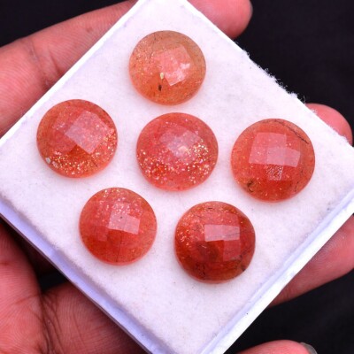 6 Pcs Natural Sunstone Round Checker Cut 15mm-17mm Glossy Loose ...