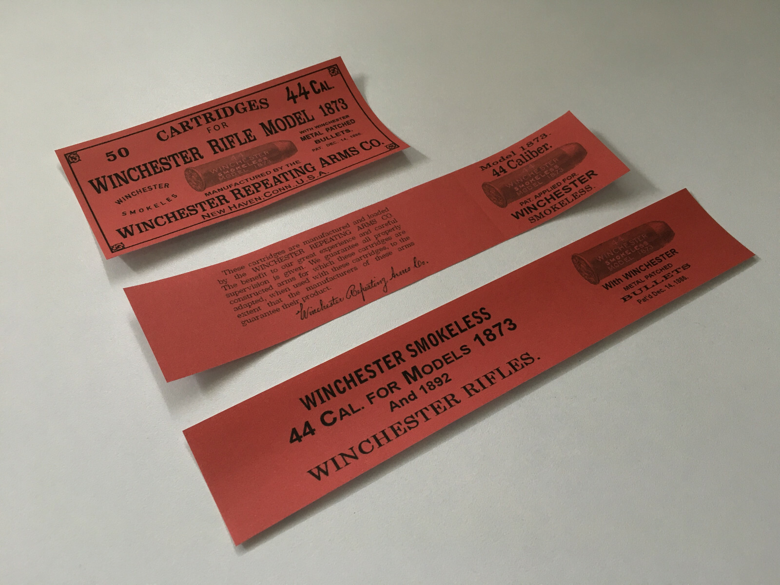 Winchester Rifle Model 1873 Red LABEL STICKER 44 Cal ammo box 50 ...