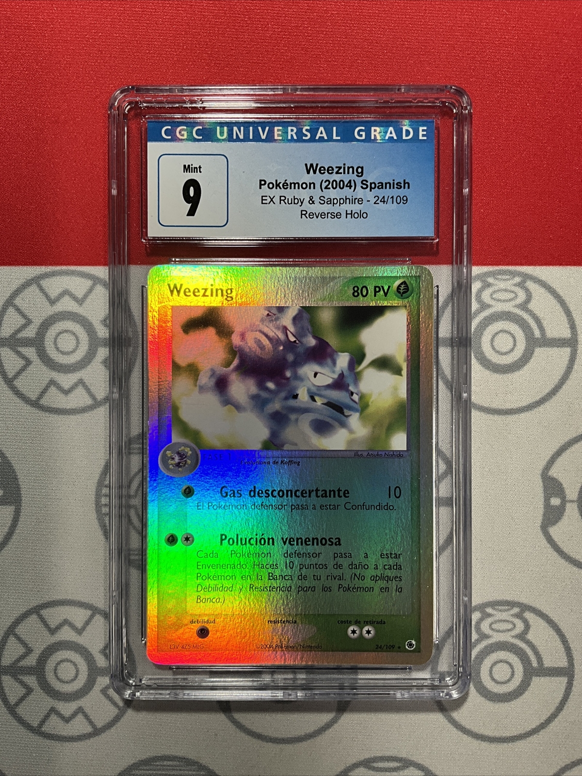 CGC 9 MINT SPANISH Pokemon Weezing EX Ruby and Sapphire 24 Reverse Holo ...