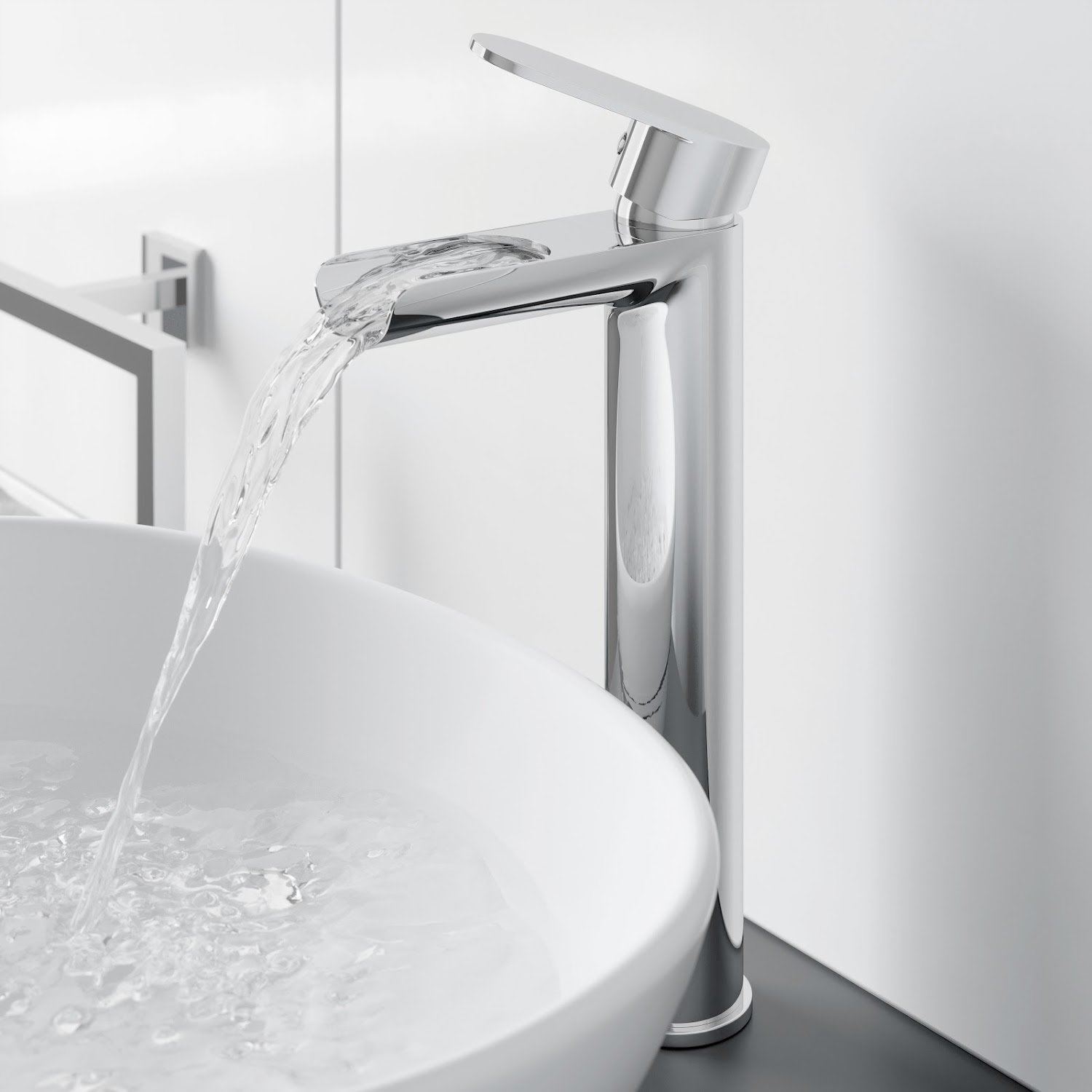 Tall Countertop Waterfall Basin Mixer Tap Bathroom High Rise Sink ...