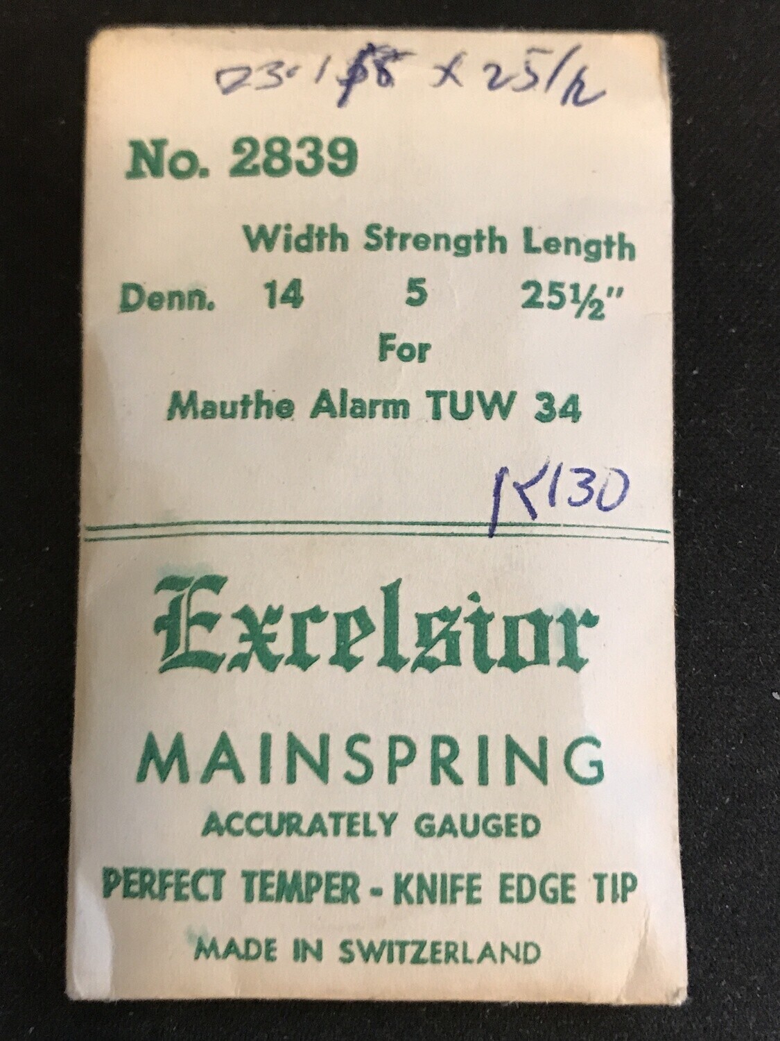 Excelsior #2839 ALARM Mainspring for Mauthe TUW 34 Alarm / Travel ...