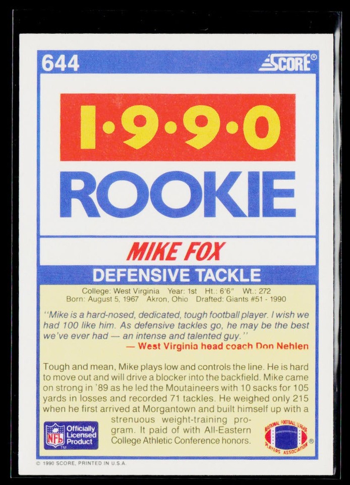 1990 Score #644 Mike Fox | eBay