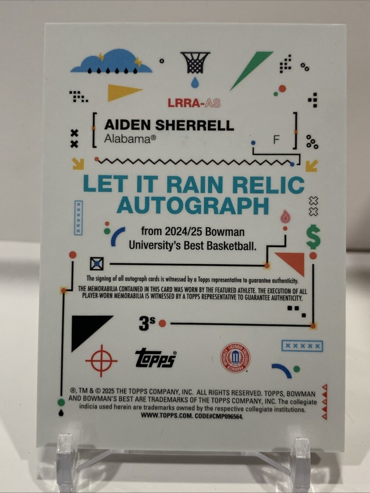 2024-25 Bowman Best U - WHITE GEO. Let It Rain PATCH AUTO - Aiden ...