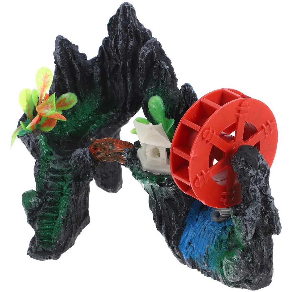 Fish Tank Simulation Rockery Waterwheel Decor Small Aquarium Mountain ...