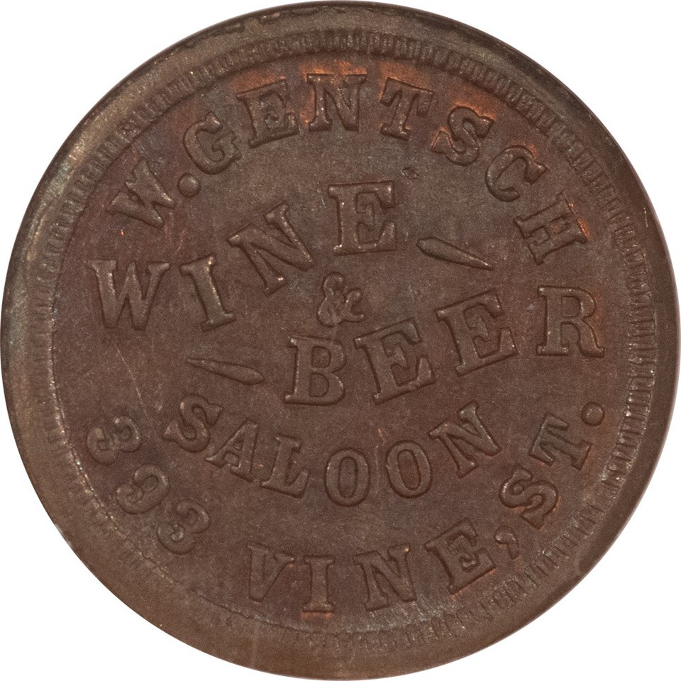 1865 CIVIL WAR OH-F165BD1A W GENTSCH WINE & BEER TOKEN NGC MS64 BN 1863 ...