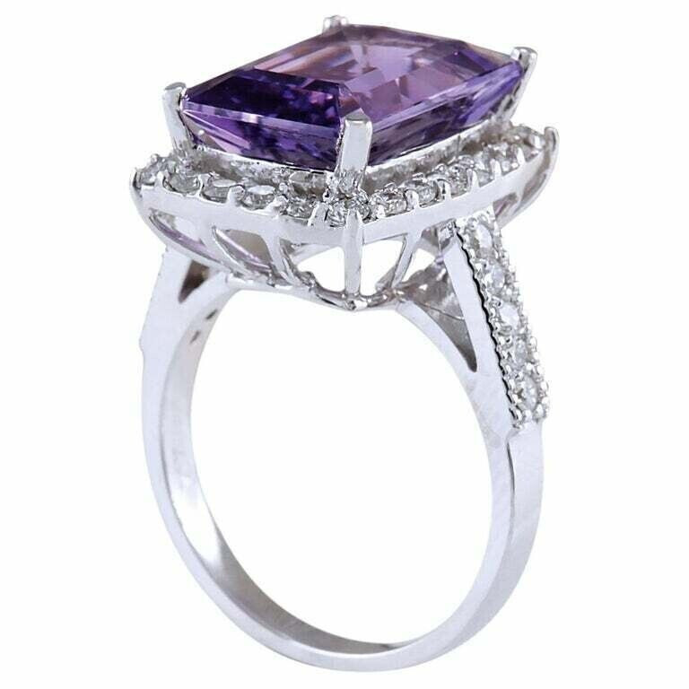 Art Deco Halo Style Transparent Purple Emerald CZ Studded Ring In ...