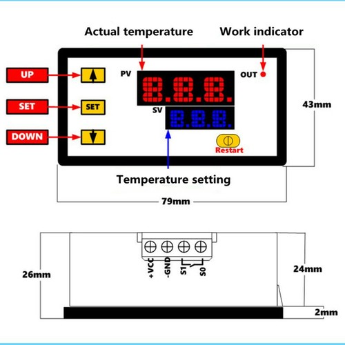 K-type thermocouple microcomputer digital display thermostat DC24V -60 ...
