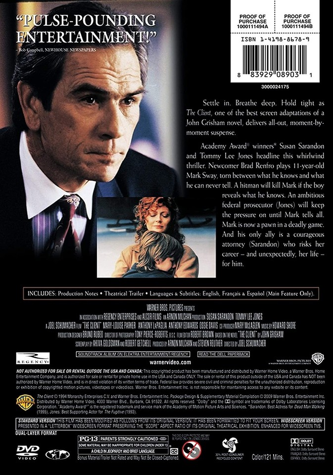 The Client (Keep Case Packaging) (DVD) Susan Sarandon Tommy Lee Jones J ...