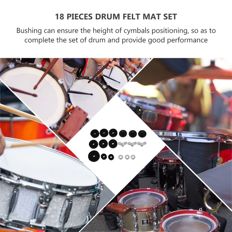 18 Pcs Drum Kit Felt Pad Set With Drum Supplies Drum Accessories Black ...