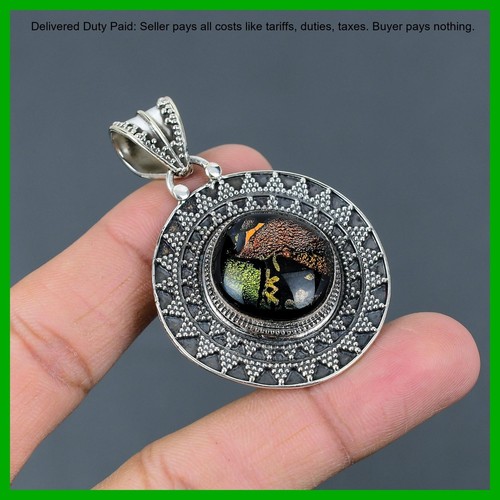925 Sterling Silver American Dichroic Glass Stone Vintage Ethnic ...