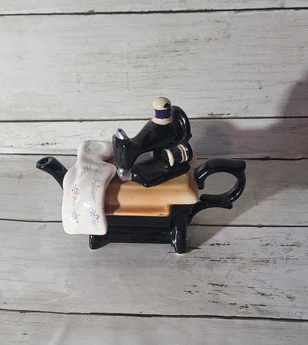 Vtg Mini Teapot Antique Sewing Machine Ceramic Sewing Decor Quilting ...