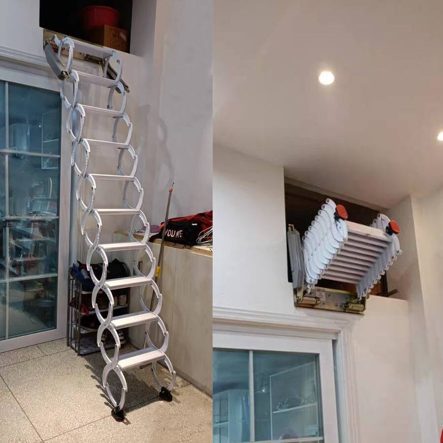 10+2 Steps 8.2Ft White Wall Mounted Folding Loft Up-down Ladder Stairs ...