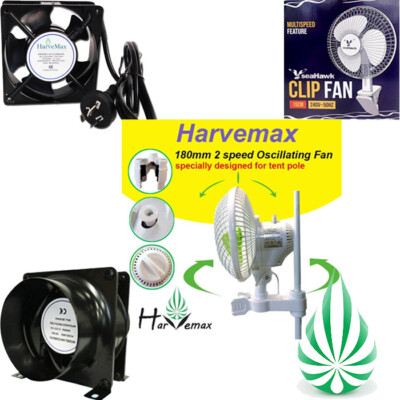Hydroponics Harvemax Clip fan 180mm 90° Oscillating for Grow Tent ...