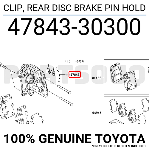 4784330300 Genuine Toyota CLIP, REAR DISC BRAKE PIN HOLD 47843-30300 | eBay