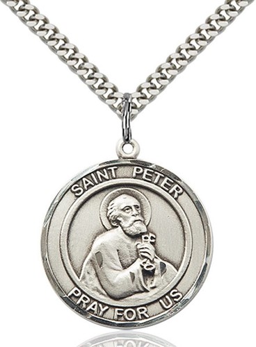 Sterling Silver Round Catholic Saint Peter the Apostle Medal Pendant, 1 ...