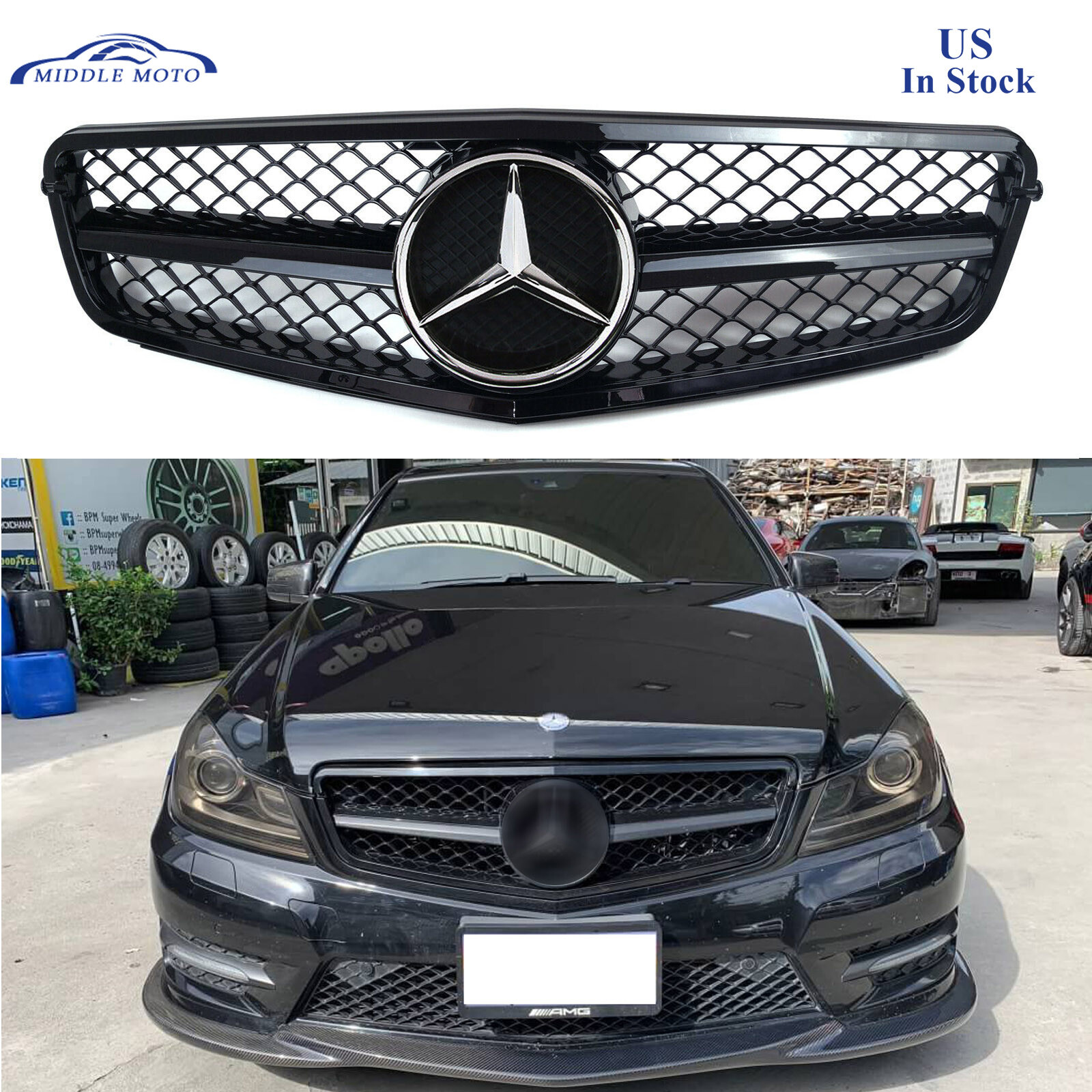 Black AMG Style Front Grille Grill + Chrome Star For Benz W204 C250 ...