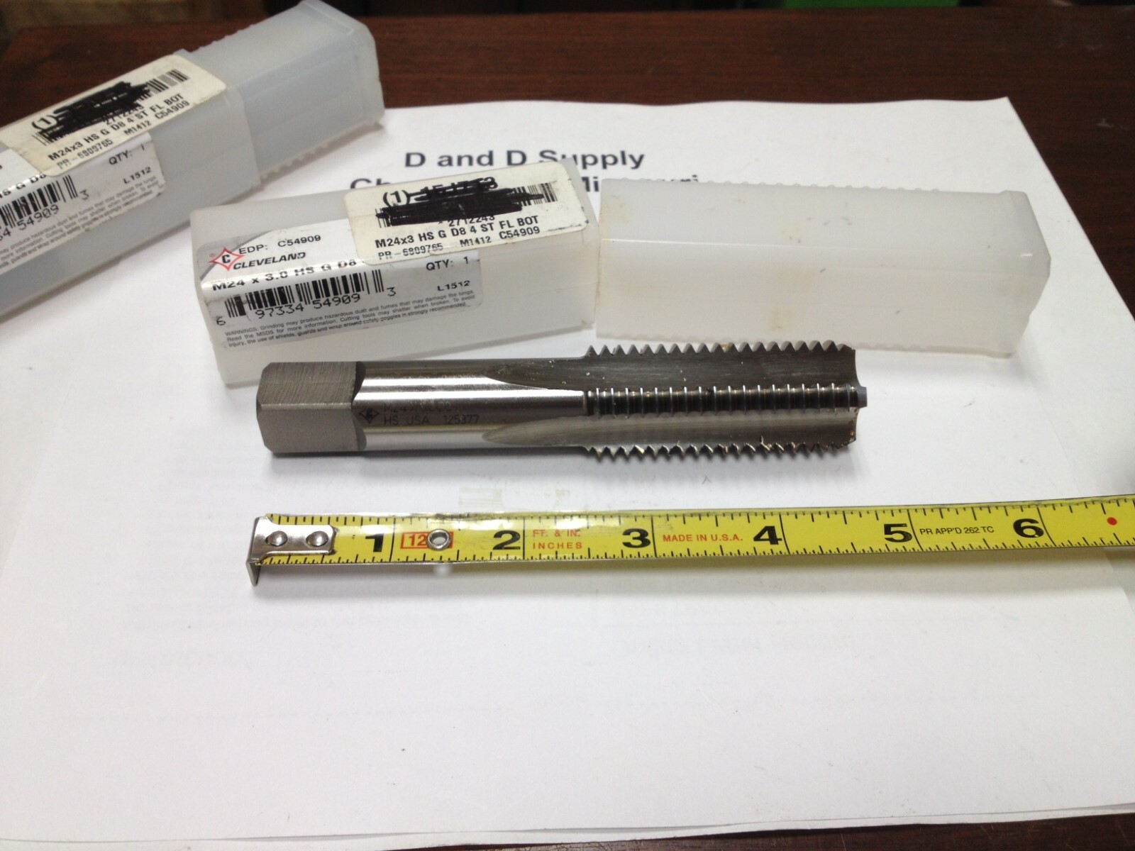 Cleveland C54909, M24-3.00 Straight 4 Flute Hand Tap, HSS, Bright, USA ...