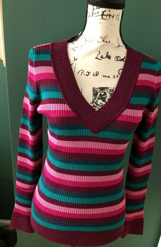 NWT 525 America Stripe Ribbed Top Bright Plum Multi. Size: XL. | eBay